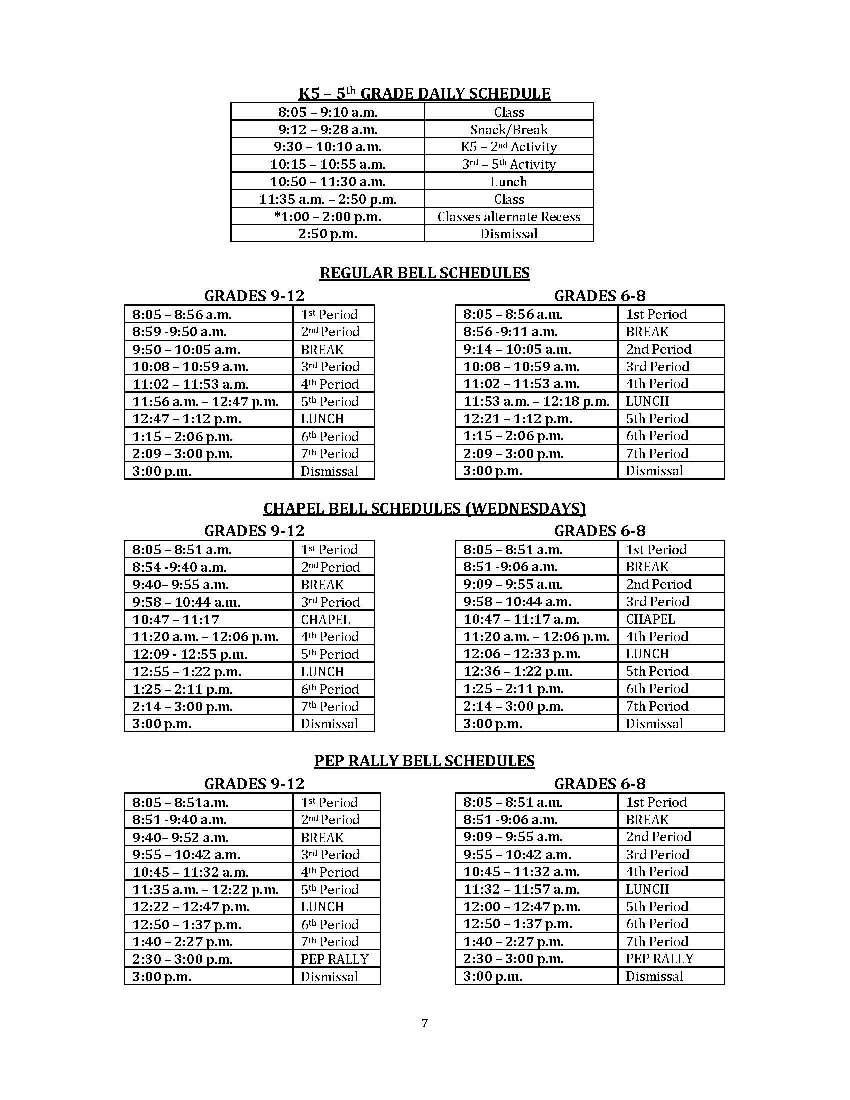Bell Schedule North Delta School
